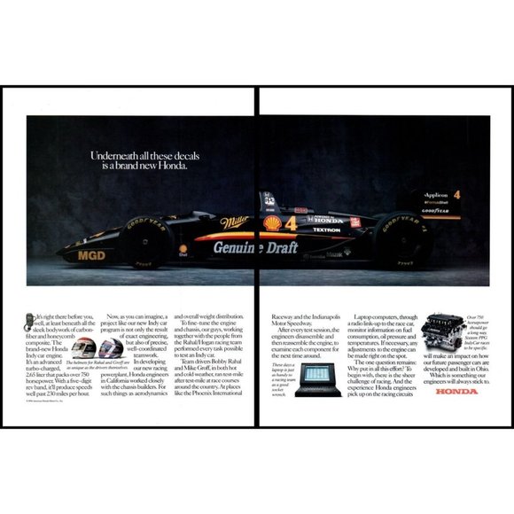 Honda | Art | 995 Honda Race Engine Indycar Race Car 2 Page Vintage ...